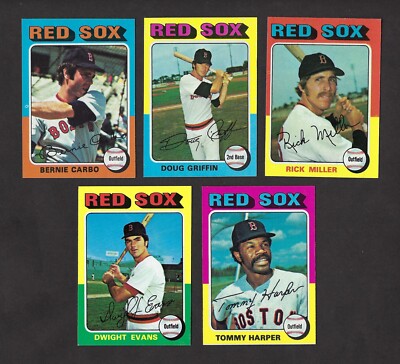 Lot of five 1975 Topps Red Sox Evans, Miller, Griffin, Carbo, Harper EX ...