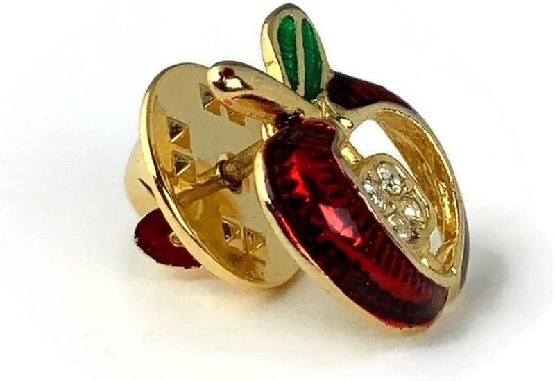 Small Gold Tone Red And Green Enamel Apple Pin Rhinestone Crystals | eBay