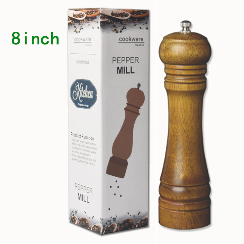 Cooking Salt and Pepper Grinder Hand Movement Oak Wood Pepper Mill ...