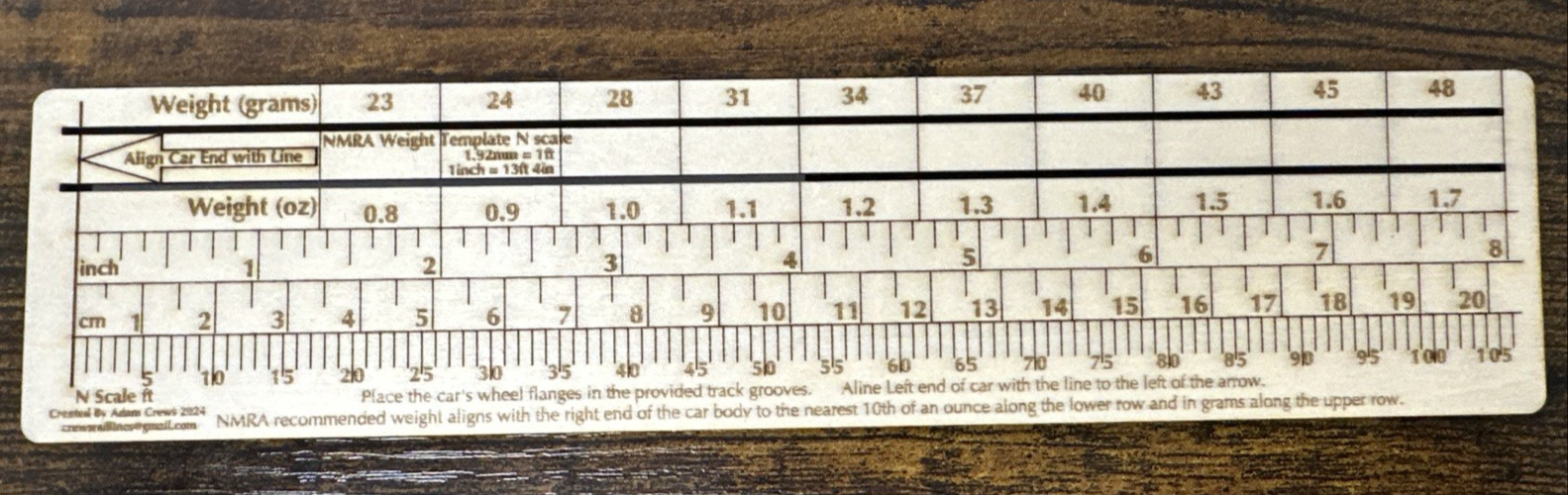 NMRA Weight Template for N Scale Rolling Stock - Laser Cut 2mm X 8 ...
