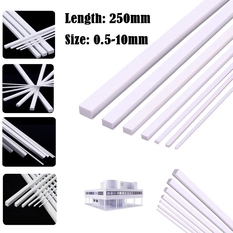 250mm White ABS Styrene Plastic Strip Tube Bar Rods Square Rod 0.5mm ...