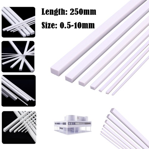 250mm White ABS Styrene Plastic Strip Tube Bar Rods Square Rod 0.5mm ...