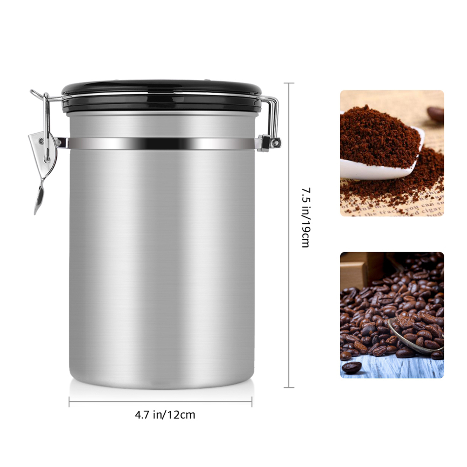1.8L Stainless Steel Food Storage Container Sugar Coffee Beans Canister ...