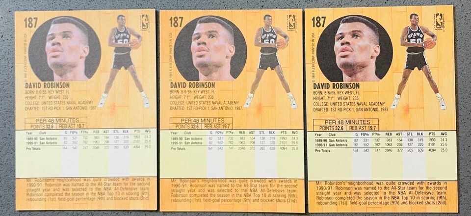 3 Lot 1991-92 Fleer Basketball #187 David Robinson Navy San Antonio ...