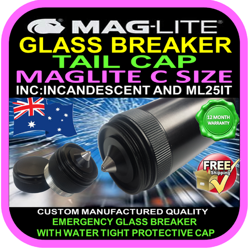 MAGLITE UPGRADE CONVERSION C CELL TAIL CAP GLASS BREAKER - INCANDESCENT ...