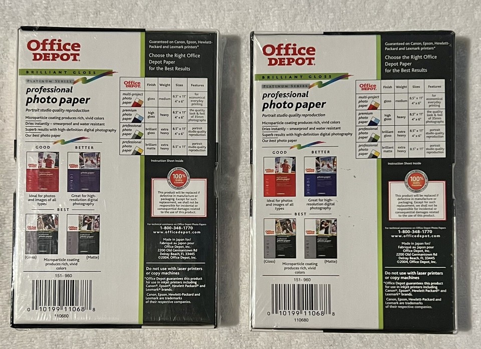Office Depot Professional Photo Paper 50 Sheets 4x6 Brilliant Gloss Lot ...