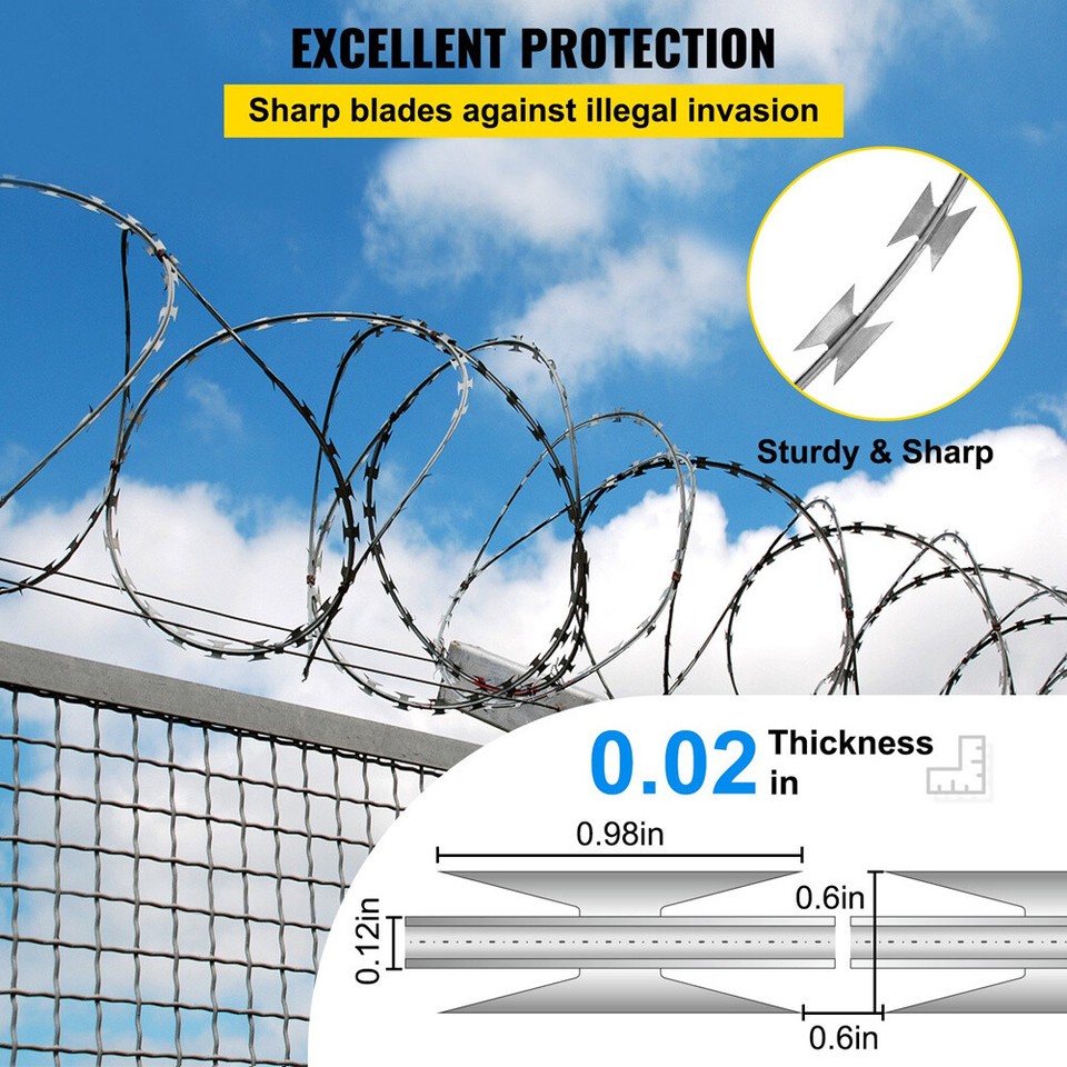 10MBarbed Razor Wire Bracket Rolls Galvanised Front Facing Wall Fence ...