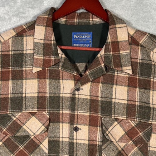 Pendleton Board Shirt Jac Mens XL Plaid Wool Flannel Brown Green ...