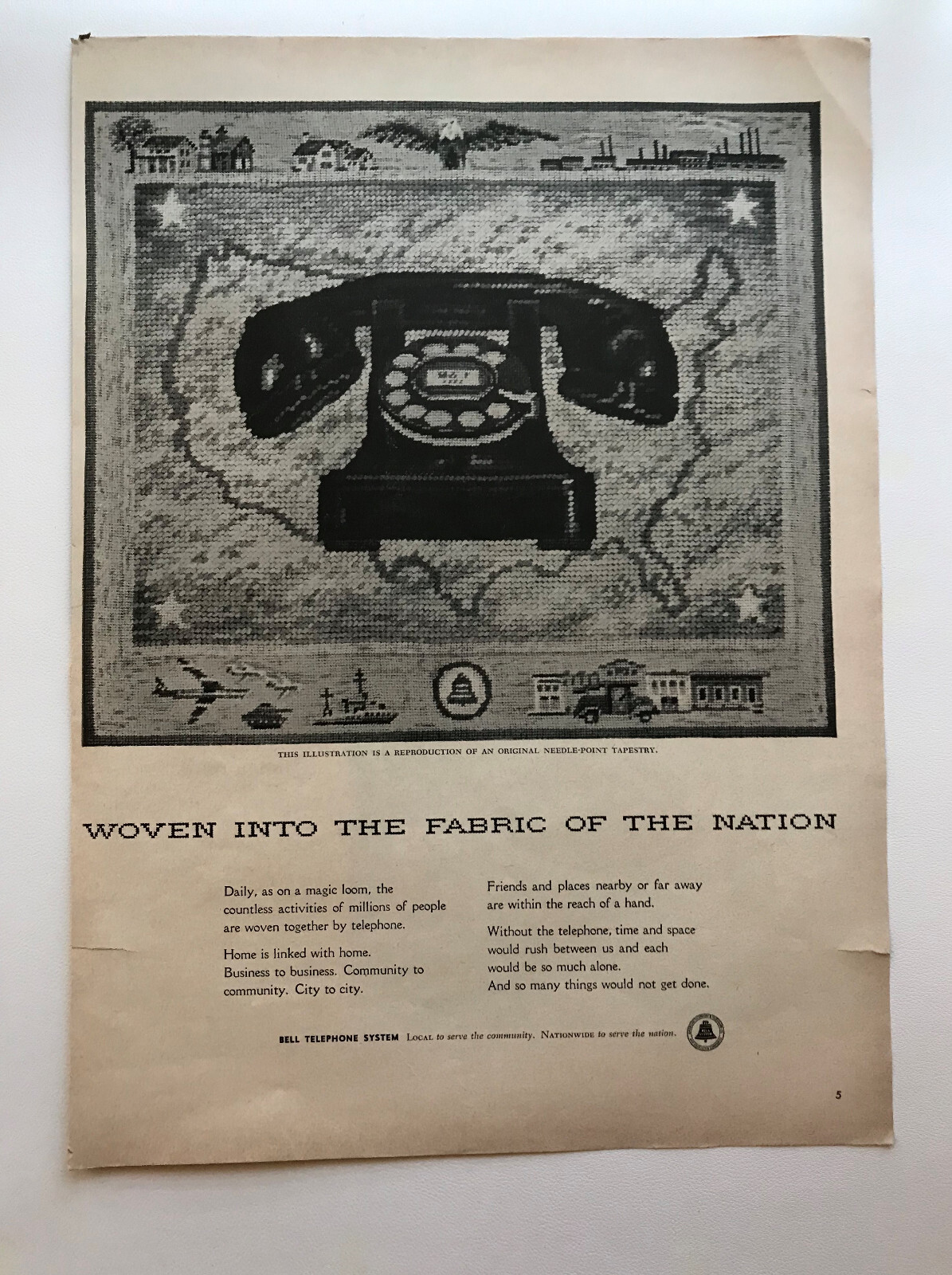 1953 Bell Telephone System Vintage Print Ad Illustration Of Needlepoint ...