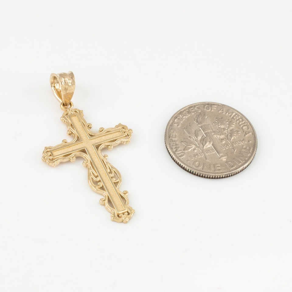 Gold Latin Fancy Cross Pendant Necklace (Available in Yellow/Rose/White ...