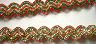 3 Yds. Metallic Gold/Red/Green Stretch Rick Rack 9/16" Elastic Trim EL ...