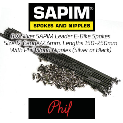 Silver SAPIM 12G/2.6 Diameter E Bike Spokes, Lengths 150-250mm Phil Wood Nipples | eBay.de