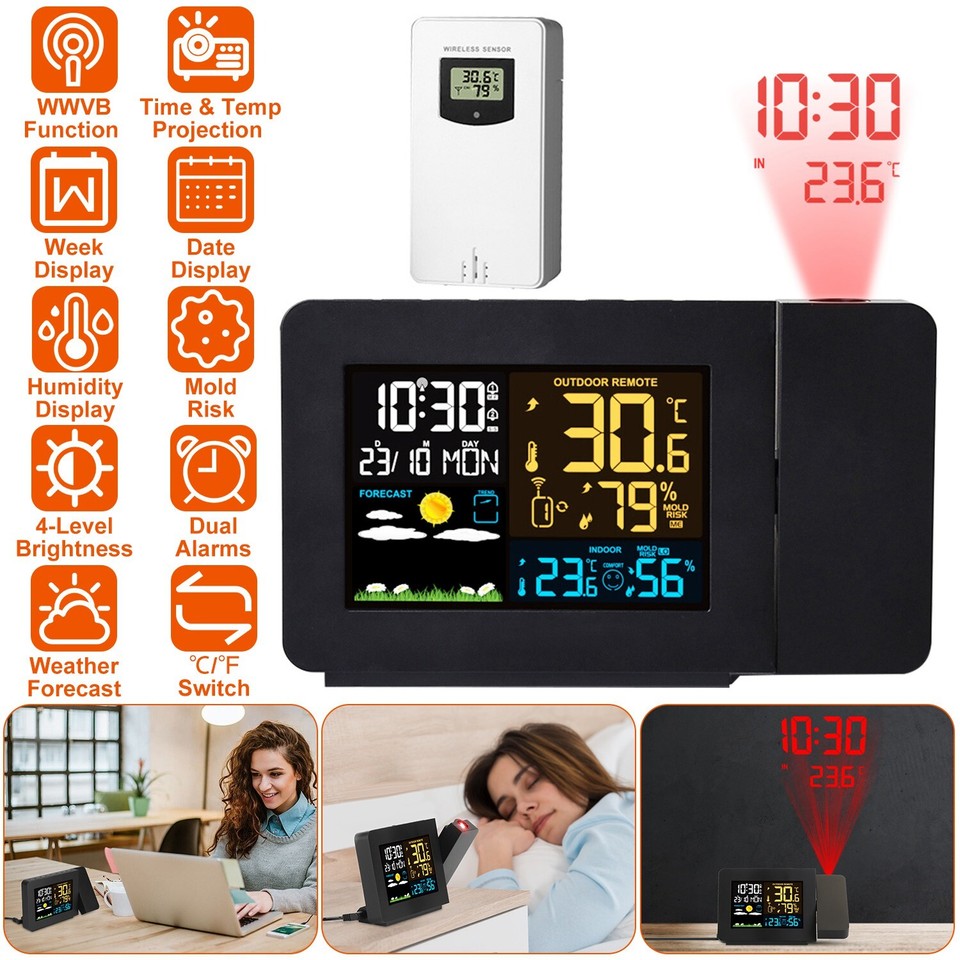 Atomic Projection Alarm Clock Radio Control Snooze Dual Alarm ...