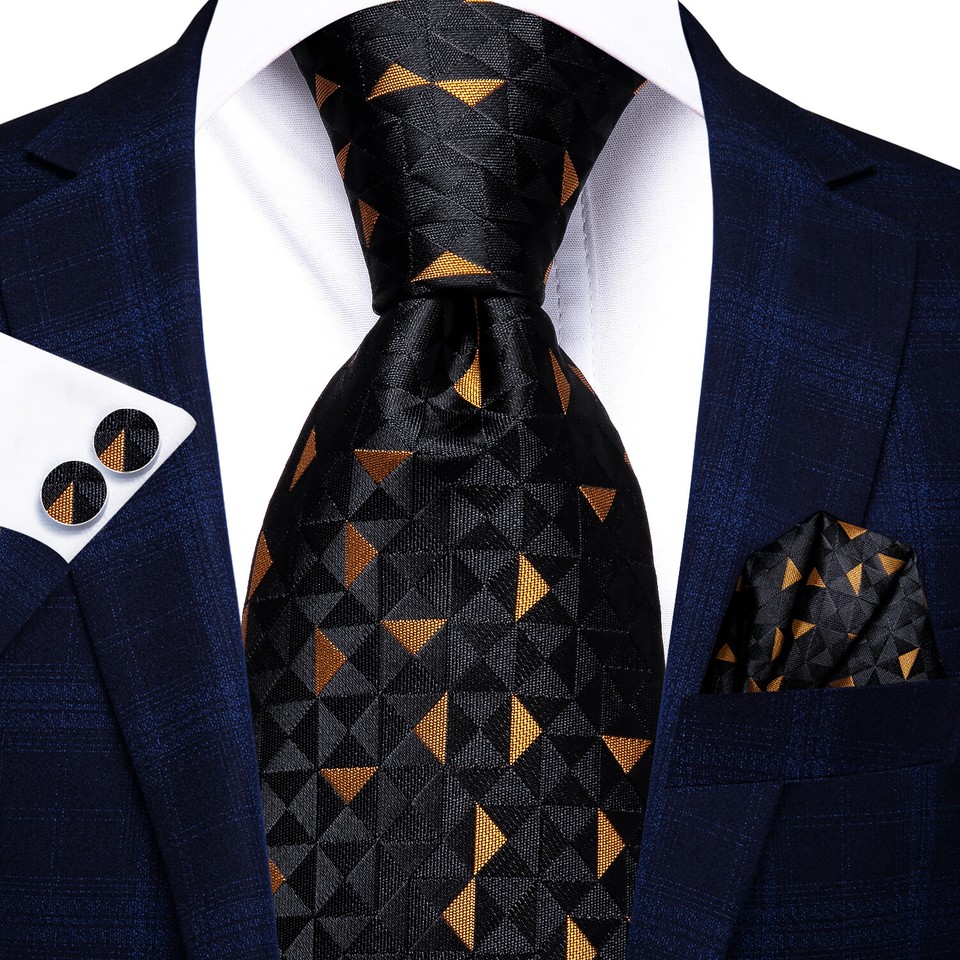Men's Tie Silk Classic Wedding Necktie and Pocket Square Cufflinks Set ...