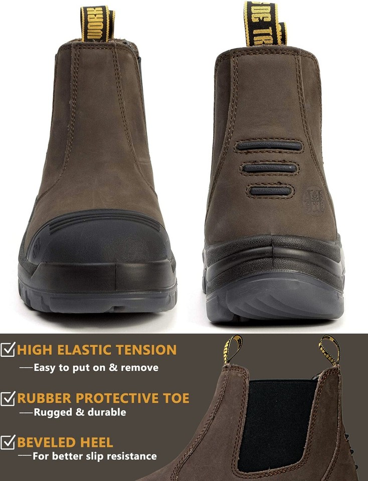 Steel/Soft Toe Slip-on Working Boots Slip Resistant Safety Puncture ...