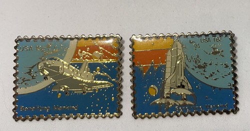 2 Vtg JGA USPS Benefiting Mankind Stamp Enamel Pins USA 18 Cent NASA ...