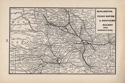 1901 Burlington, Cedar Rapids & Northern Vintage Railroad Map 1381 | eBay