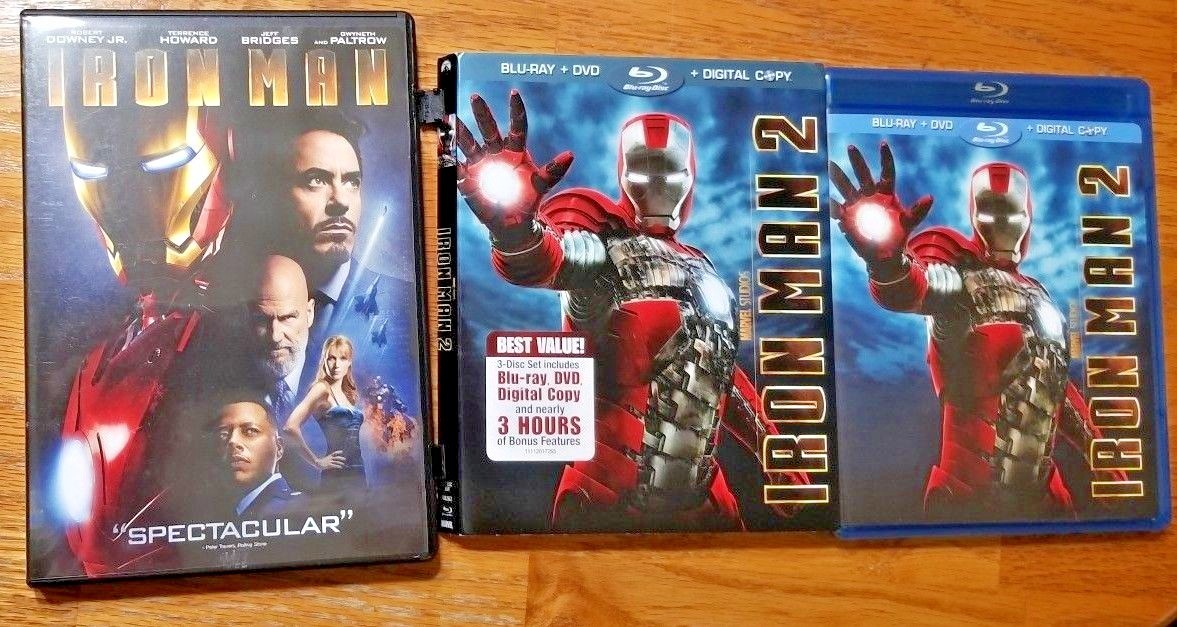 (4) Discs Marvel Iron Man 1 DVD & Iron Man 2 (3-Disc Blu-ray/DVD/Dig ...