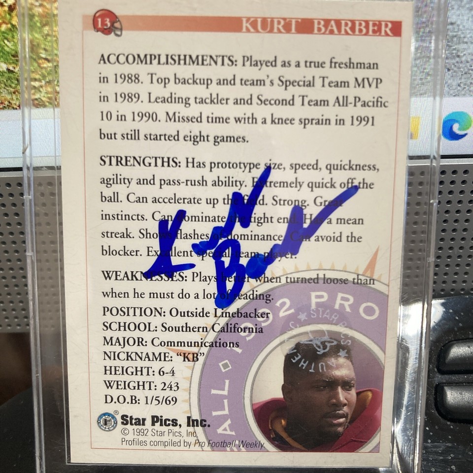 1992 Kurt Barber Signed Pro Prospects Star Pics Football USC | eBay