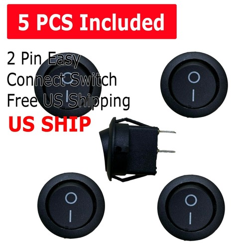 5PCS Round Rocker Switch ON/OFF Toggle Round Button Boat Car Auto ...