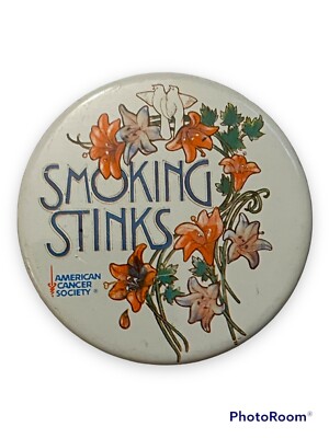 American Cancer Society Button “Smoking Stinks” Collectible Pin Flowers ...