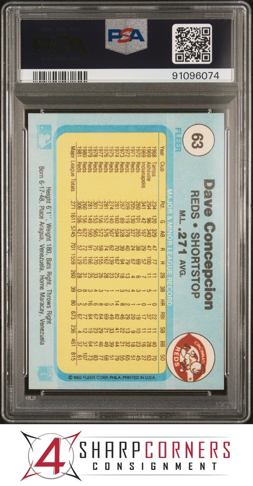 1982 FLEER #63 DAVE CONCEPCION REDS PSA 10 B4004100-074 | eBay