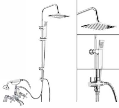 Traditional Bath Shower Mixer Tap With 3 Way Square Rigid Riser Rail ...