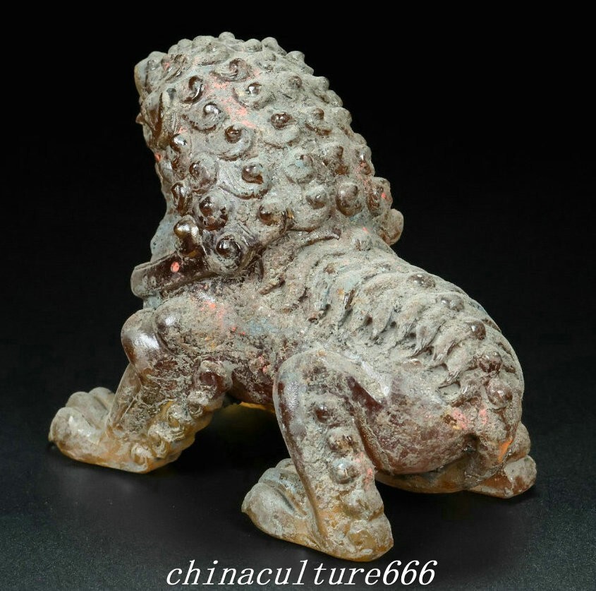 4'' Old Dynasty Yellow Colored Glaze Foo Fu Dog Guardion Lion Beast ...