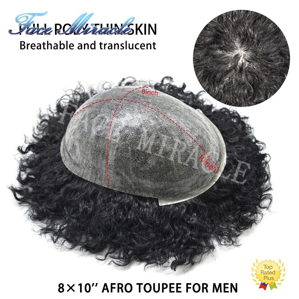 FULL PU Afro Curl Toupee for Black Men African American Mens Toupee ...