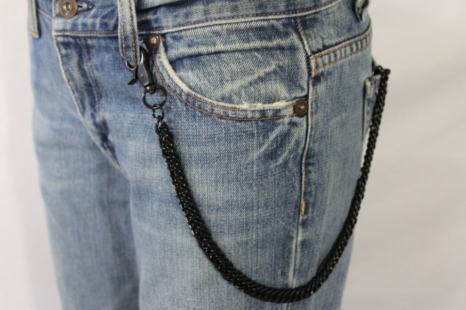 New Men Women Black Classic Chunky Metal Thick Wallet Chain KeyChain ...