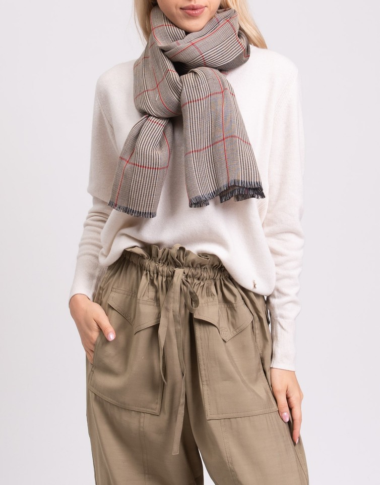 RRP€180 ARTE Rectangle Scarf Cashmere & Silk Blend Plaid Pattern Made ...