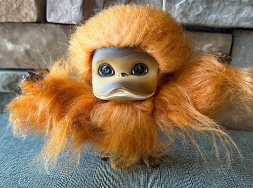 Vintage 1969 Kamar Inc Orange Rust Monkey Troll Toy Blue Eyes 5" Tall x ...