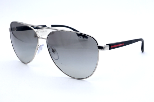PRADA Men's Linea Rossa PS 52WS Aviator Sunglasses Silver Black | eBay