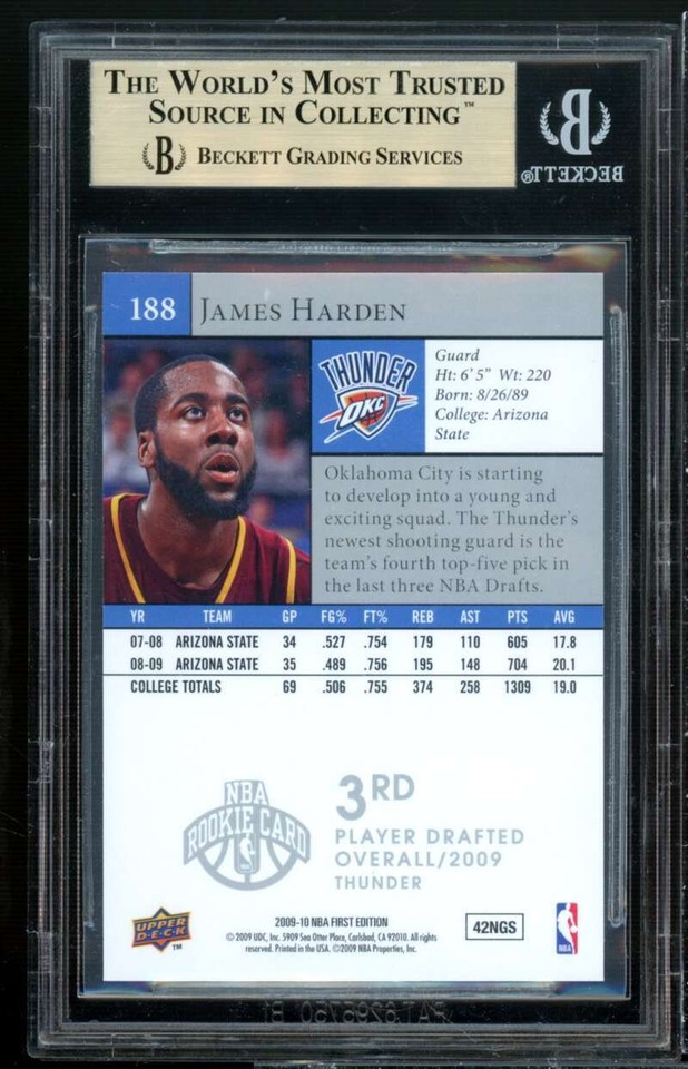 James Harden Rookie Card 2009-10 Upper Deck First Edition #188 BGS 9.5 ...