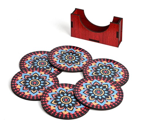 Wooden Table Coaster Set of 6 for Tea Cups Coffee Mugs (Kettle Shape ...
