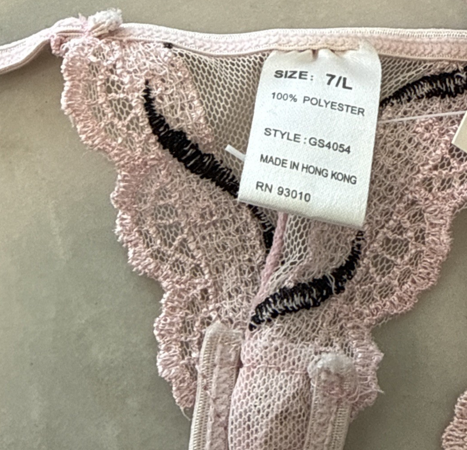 Pink Sheer Lacey String Thong with Black accent bows Size 7/L Panty | eBay