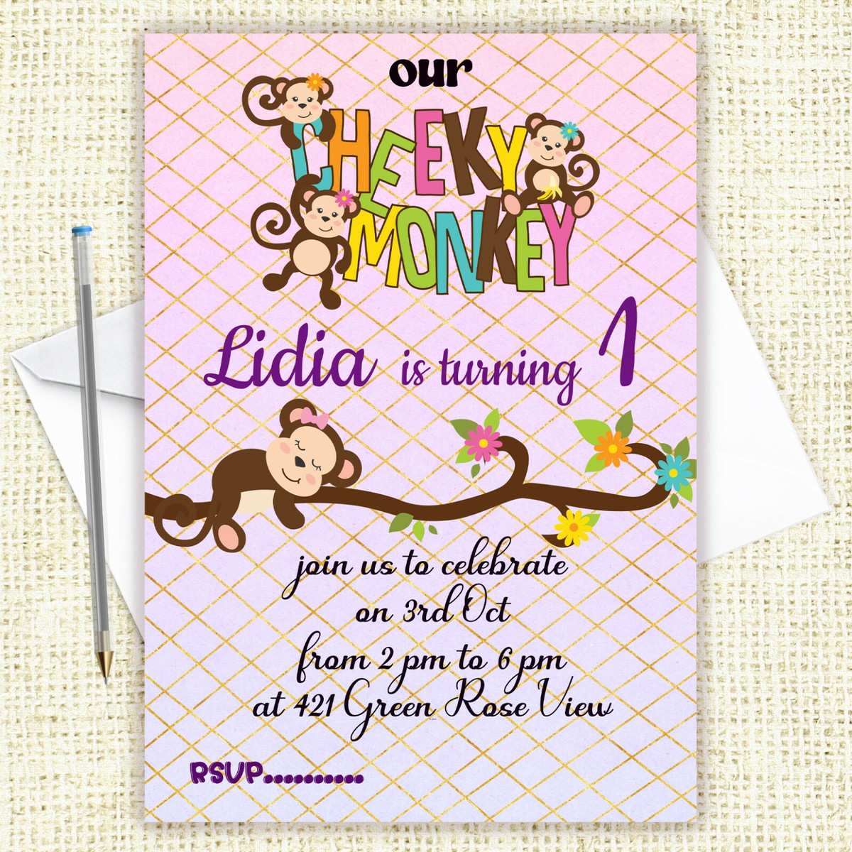 Boy Monkey Birthday Invitations