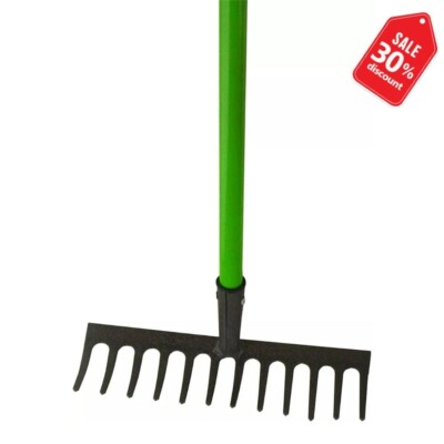 GARDEN RAKE 12 Teeth Lawn Rake Shaft Garden Handle Leaf Metal Head ...