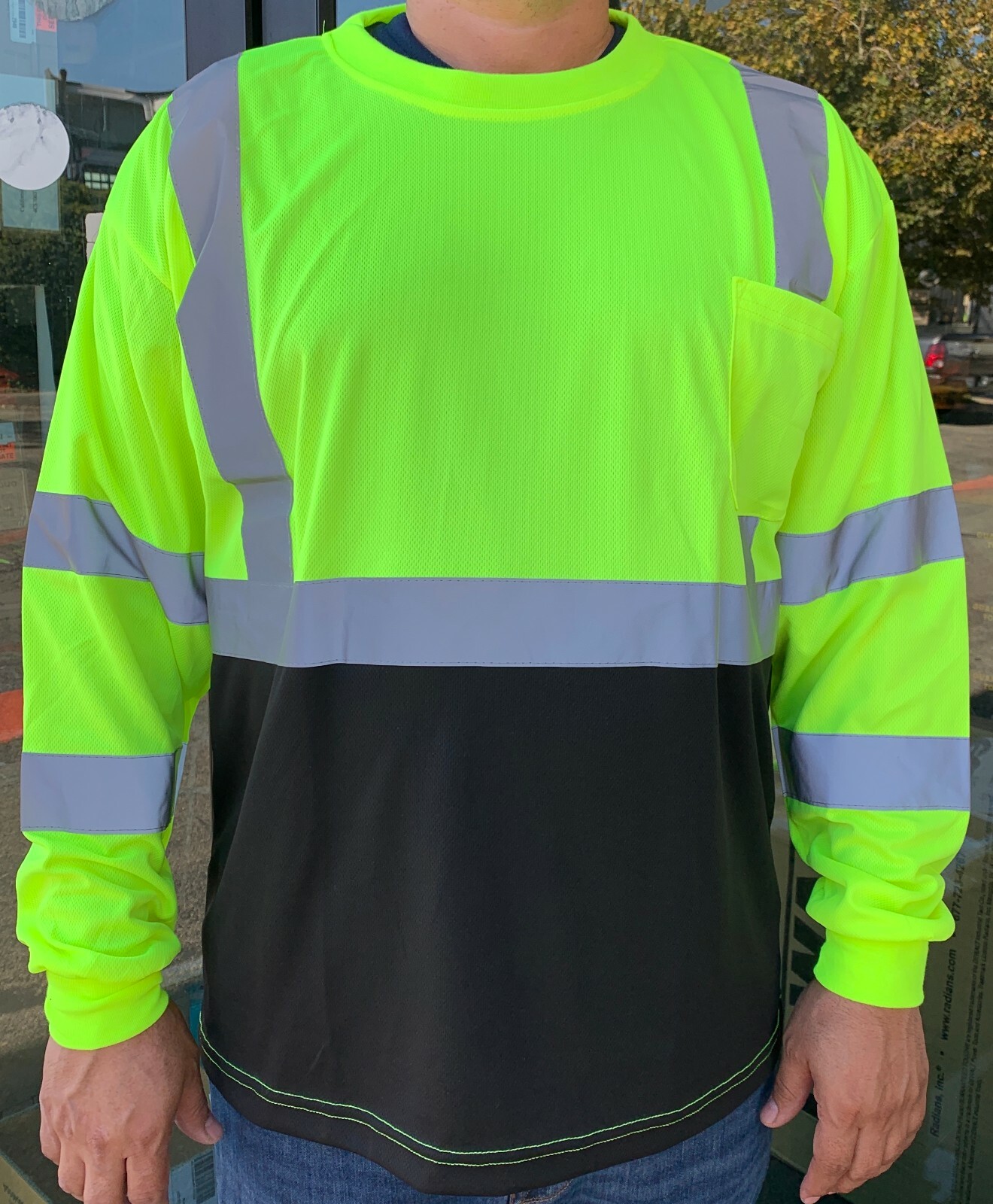 Yellow High Visibility Long Sleeve Safety Shirt Reflective / Black ...