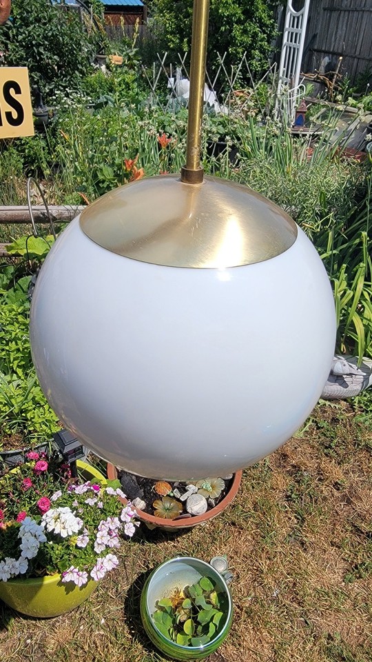 Vintage MCM Mid Century Moe Lighting White Glass 10” Sphere Orb Hanging ...