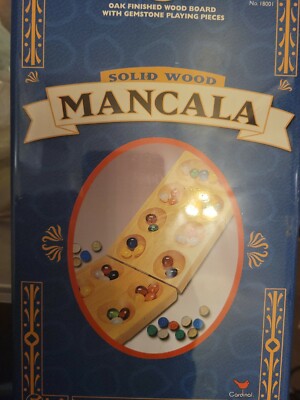 Mancala Game Solid Wood Folding Board Gemstone Pieces Metal Box ...