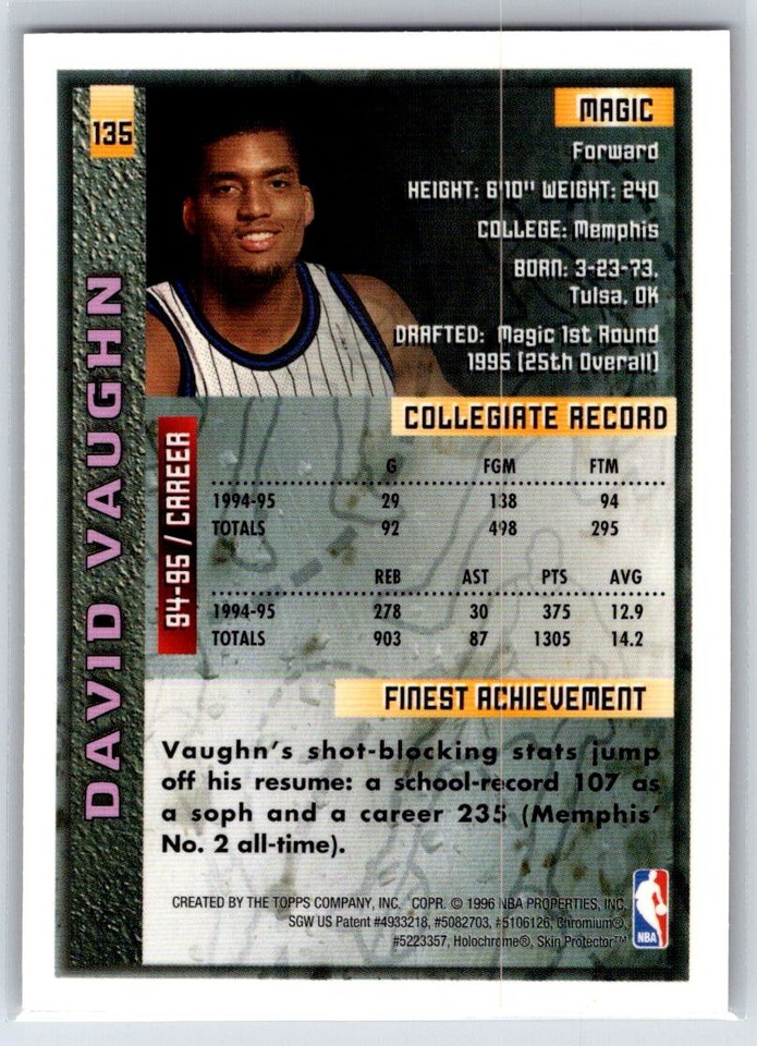 1995 Finest #135 David Vaughn Excellent | eBay