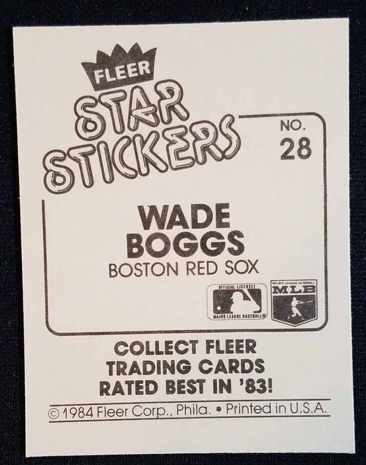 1984 Fleer Star Stickers #28 Wade Boggs Boston Red Sox (HOF) NM-MINT++ ...