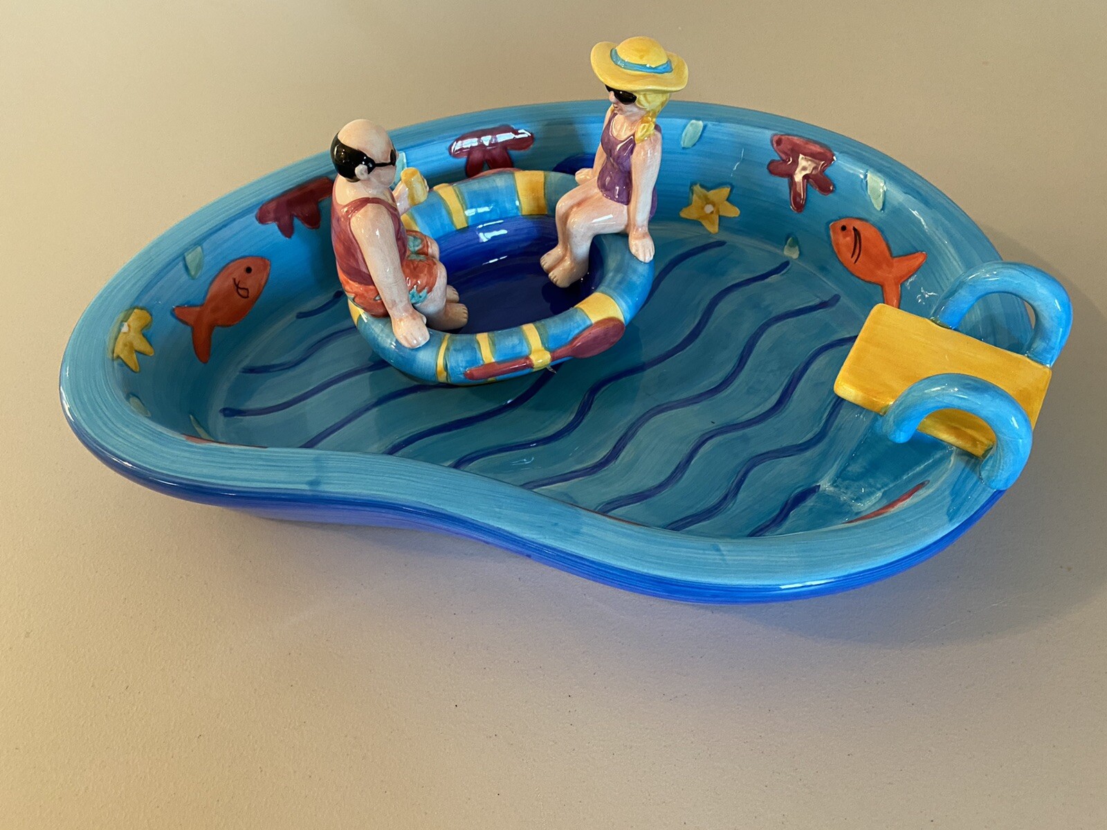 HTF Summer Stock Hand Painted Ceramic Swimming Pool Bowl 1999 Federated ...