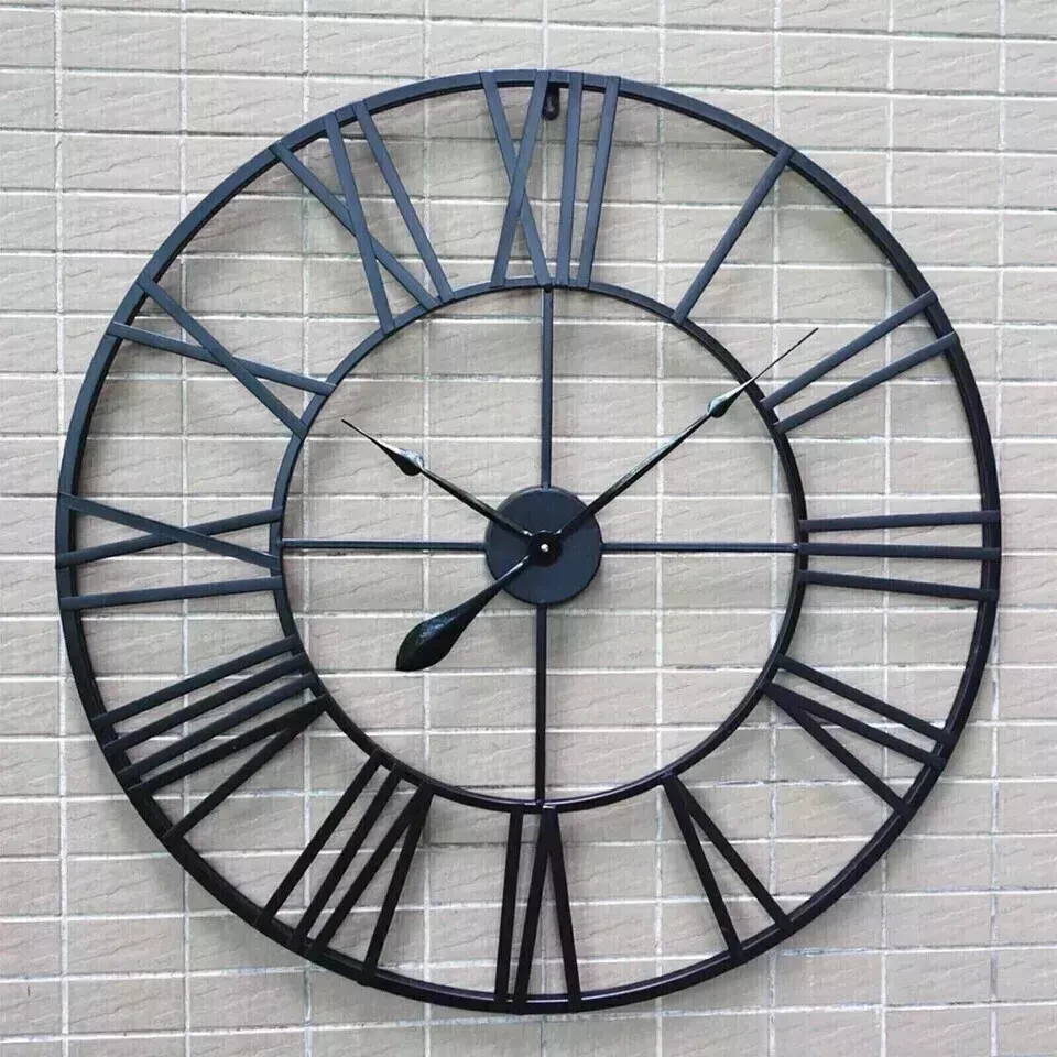 Large Outdoor Garden Wall Clock Big Roman Numerals Giant Open Face ...