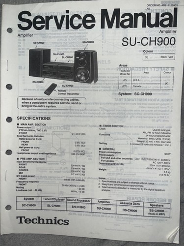 Technics SU-CH900 Service Manual Amplifier Original | eBay