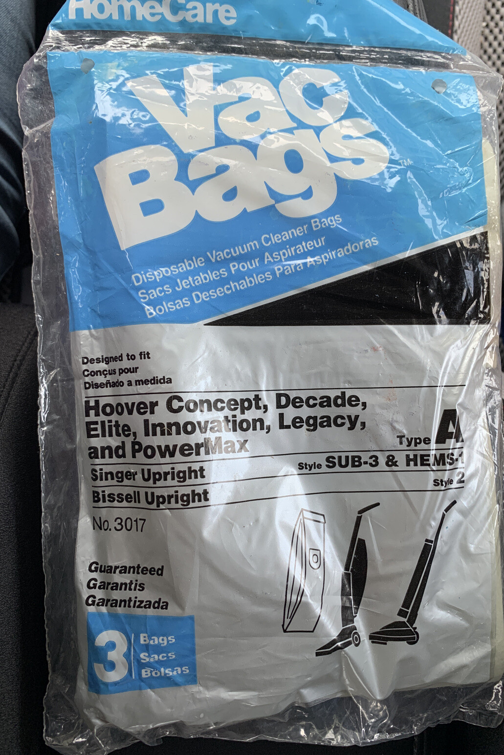 Lot of 3 Vacuum Cleaner Bags Type A Style SUB-3 & HEMS-1 2 Hoover ...