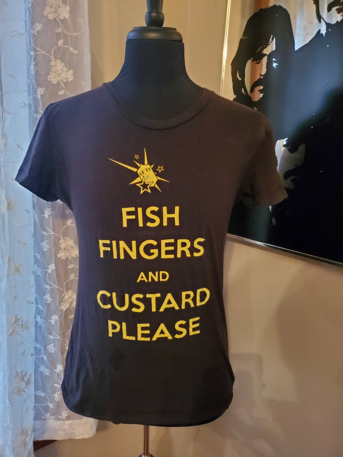 Womens Doctor Who Fish Fingers And Custard Please Black T Shirt Size XL ...