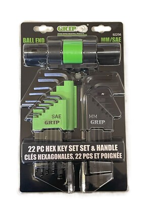 22pc Grip Ball End Hex Keys Set with Handle SAE MM Standard Metric ...
