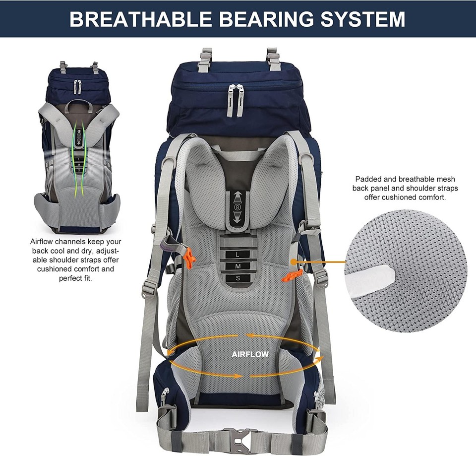 MOUNTAINTOP 70L Internal Frame Hiking Backpack for Men 70l-sapphire ...